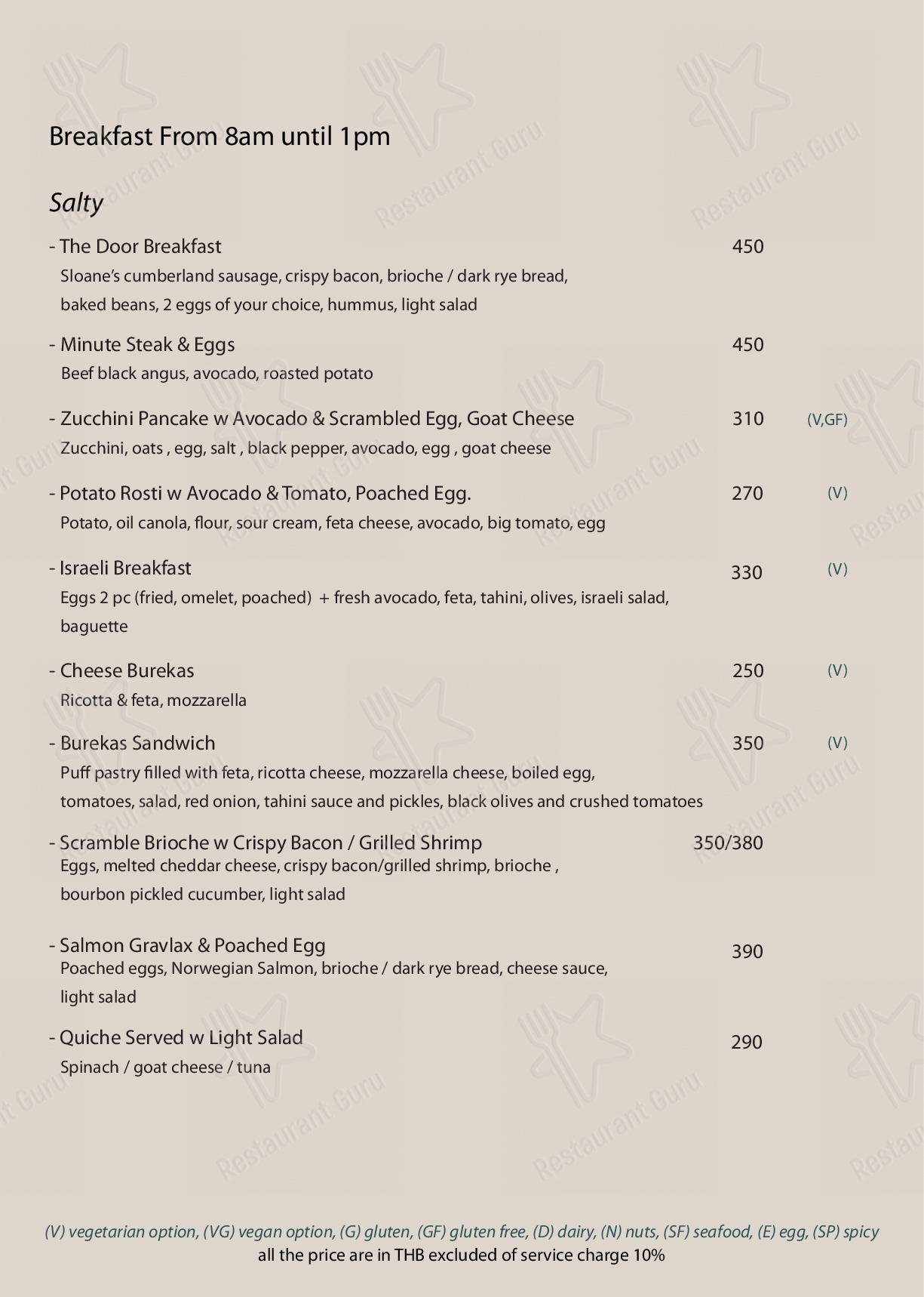 Carta de The Door Beach Bar & Restaurant, Ko Samui