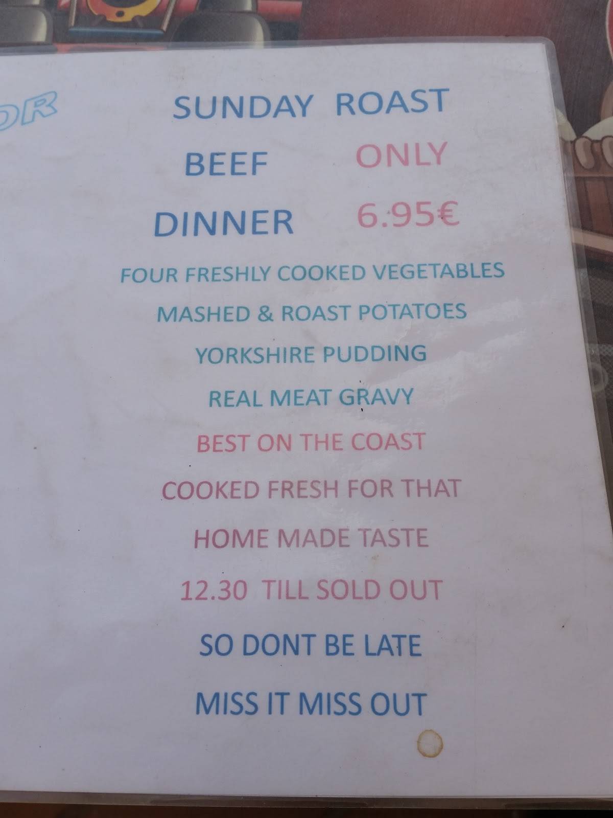 Menu at The Drunken Sailor pub & bar, Benalmádena