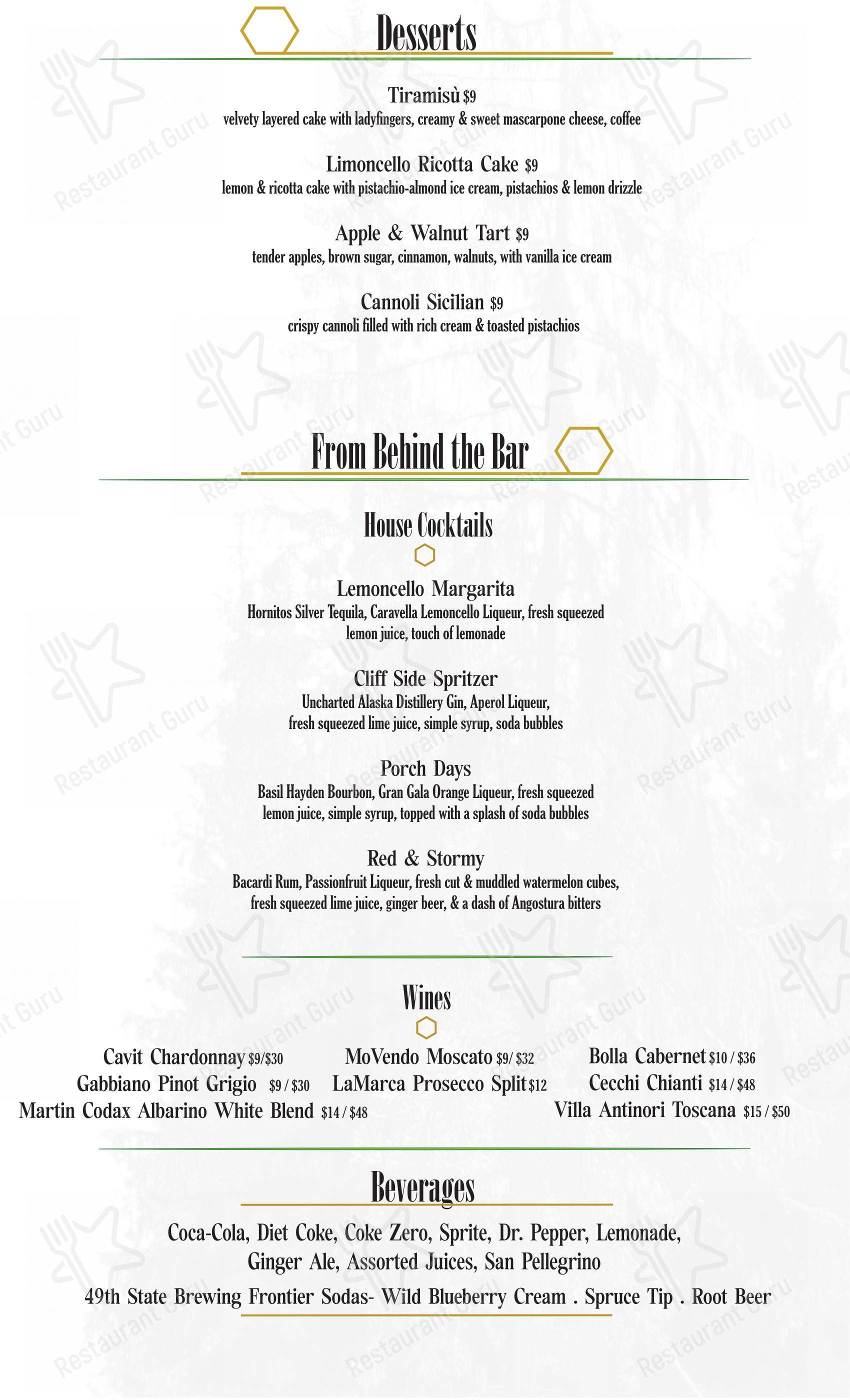 Menu at The Eagle's Nest pub & bar, Ketchikan