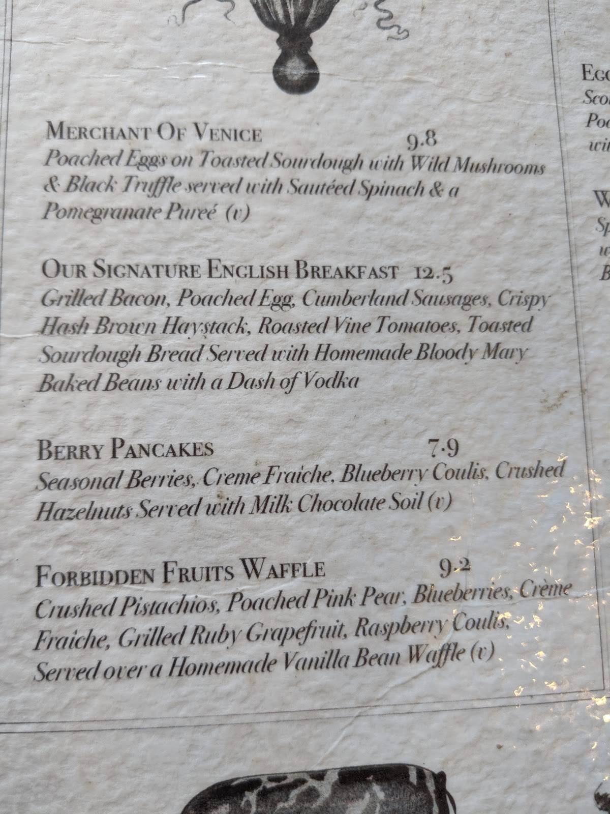 Menu at The Eclectic Collection cafe, London