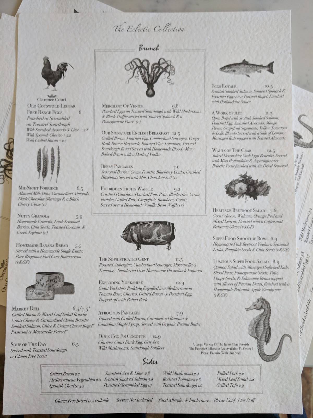 Menu at The Eclectic Collection cafe, London