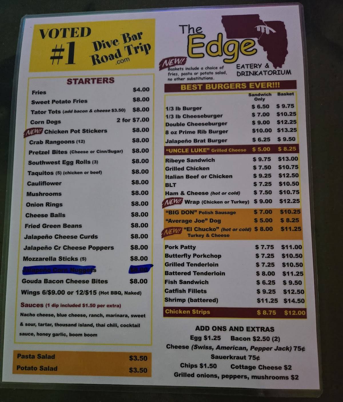 Menu at The Edge Eatery & Drinkatorium pub & bar, Rapids City