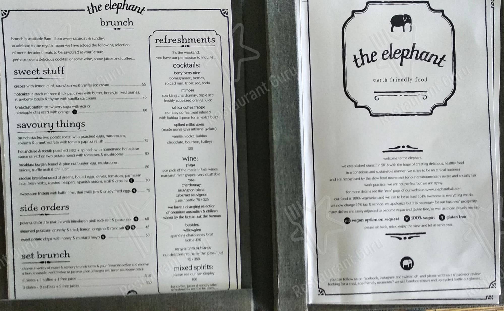 Menu at The Elephant restaurant, Ubud