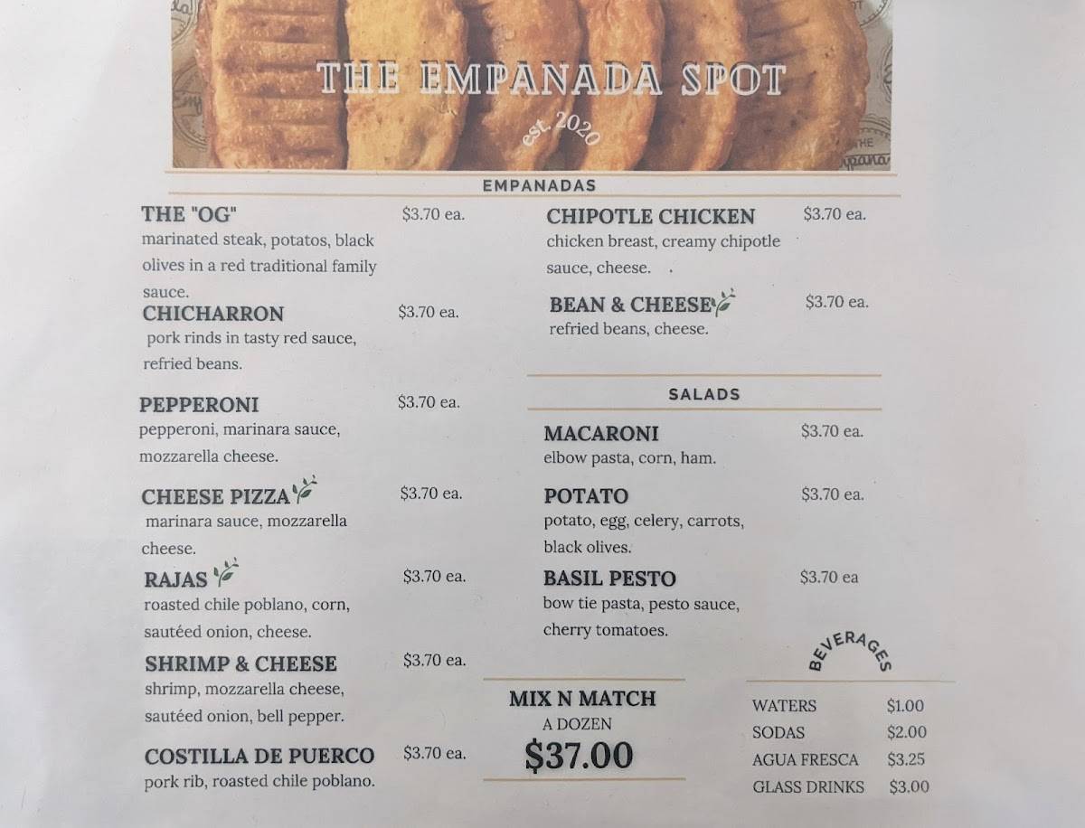 Menu at The Empanada Spot restaurant, Chula Vista