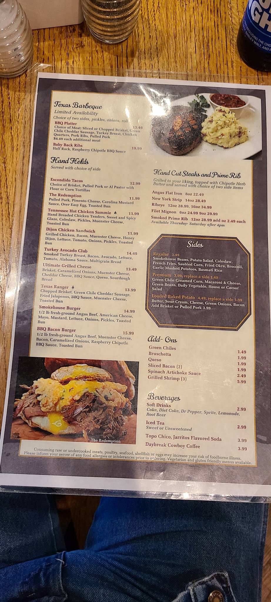 Menu at The Escondido Grill restaurant, Lubbock