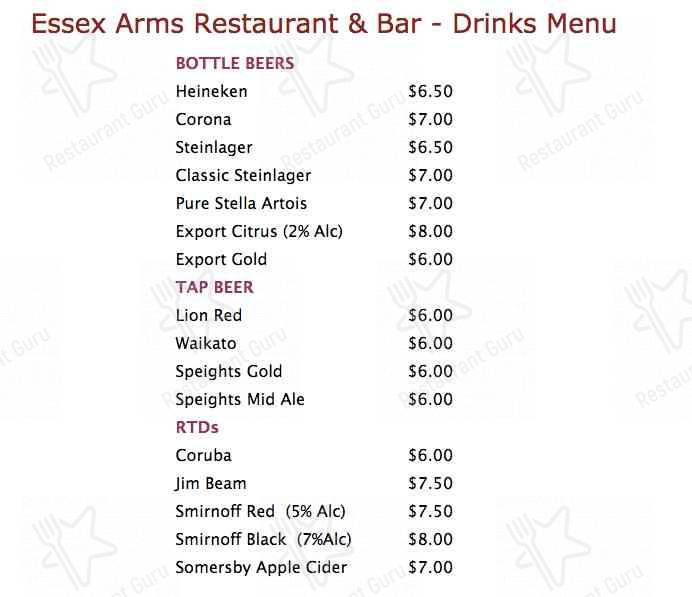 Menu at The Essex Arms Huntly pub & bar, Huntly