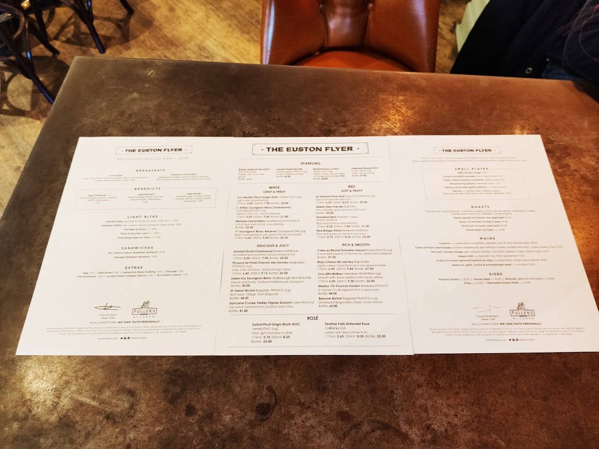 Menu at The Euston Flyer, Euston Road pub & bar, London
