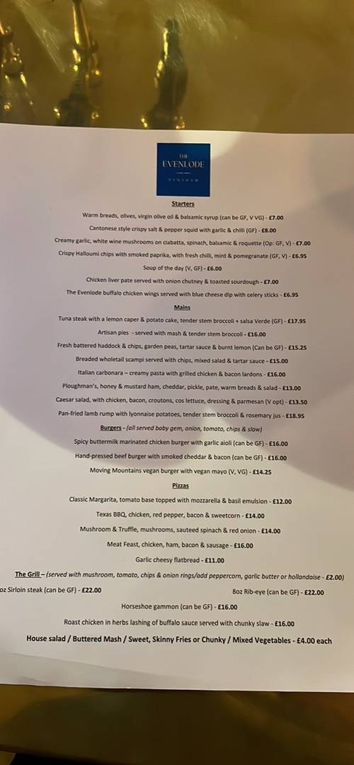Menu at The Evenlode pub & bar, North Leigh