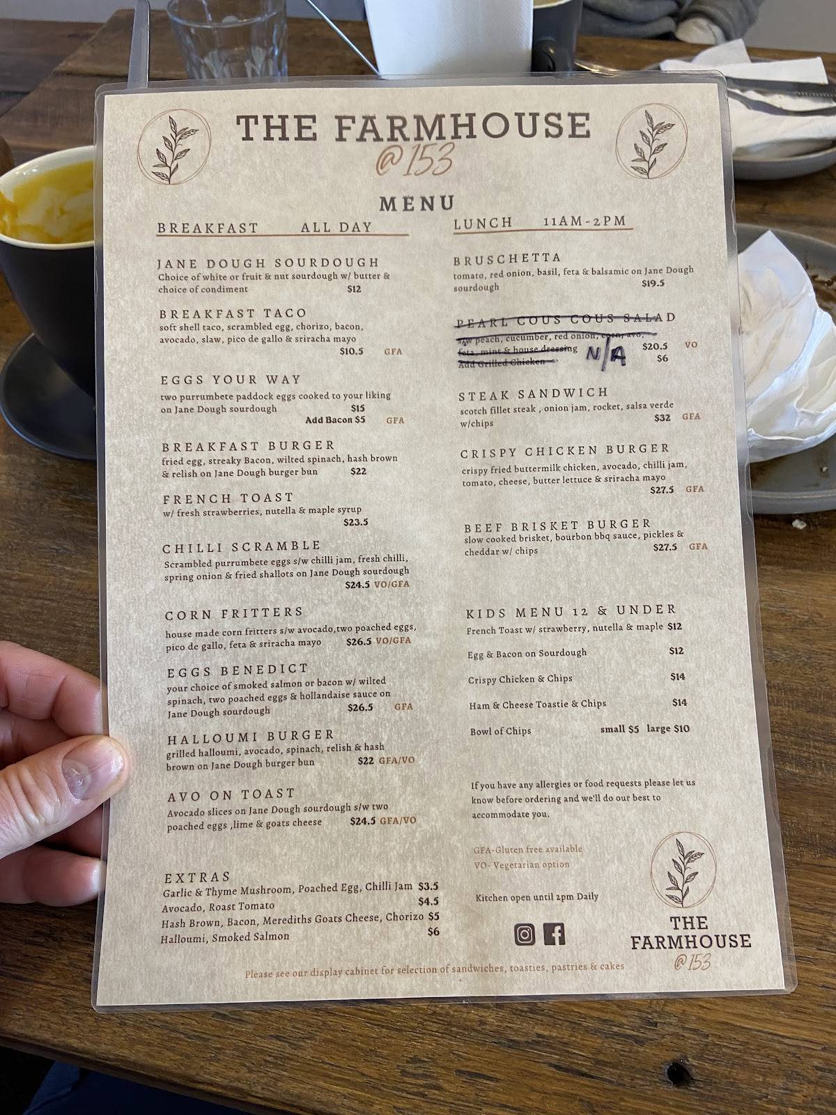Menu at The Farmhouse @ 153 restaurant, Camperdown