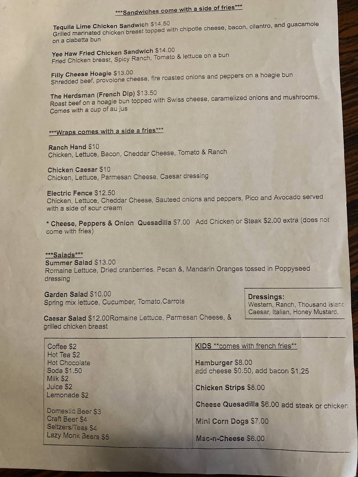 Menu at The Farmhouse Restaurant and Bar, Weyerhaeuser
