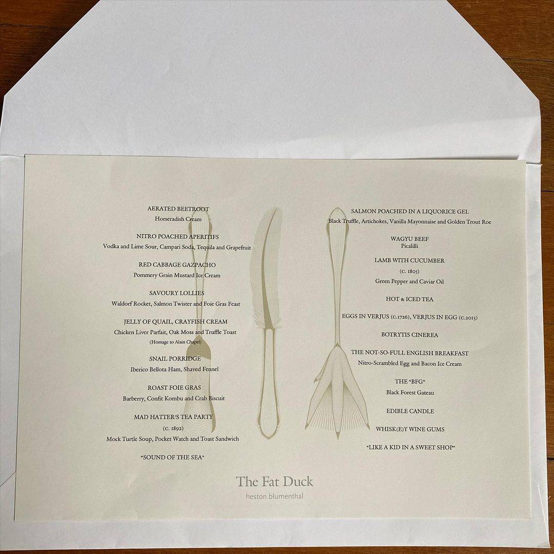 Menu at The Fat Duck restaurant, Bray