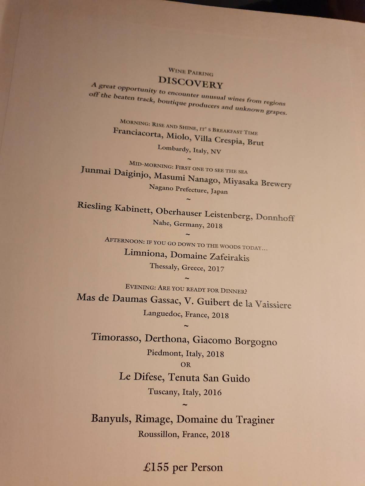 Menu at The Fat Duck restaurant, Bray