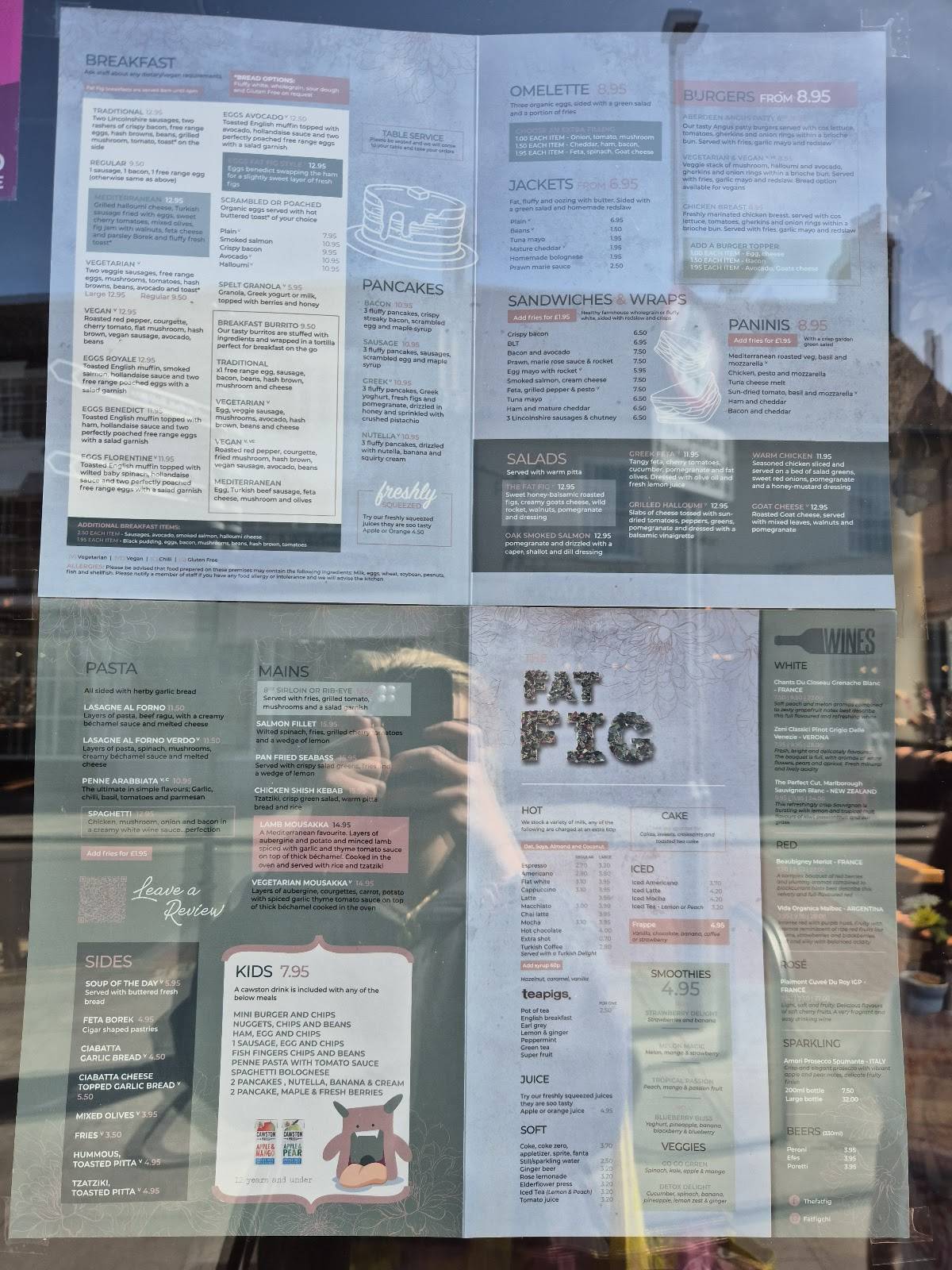 Menu at The Fat Fig cafe, Chichester