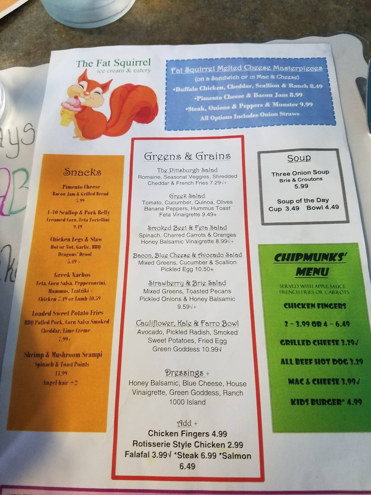 Menu at The Fat Squirrel Restaurant, Jennerstown