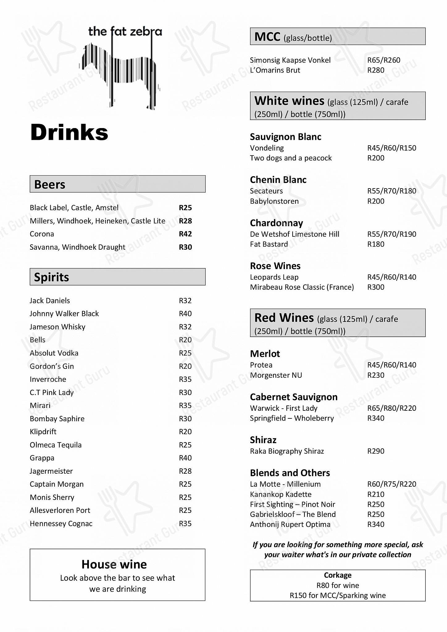 Menu at The Fat Zebra Linden cafe, Randburg, 71 7th St