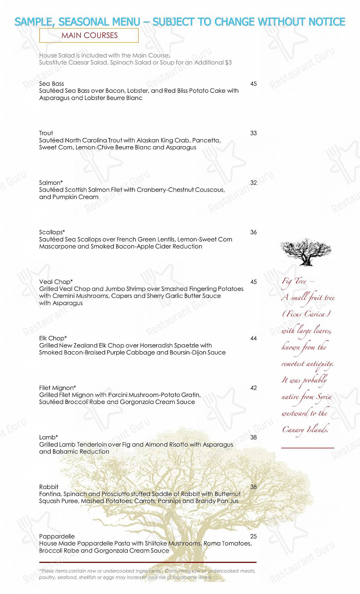 Menu at The Fig Tree Restaurant, Charlotte, E 7th St