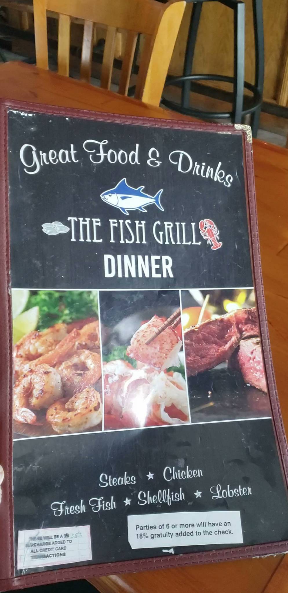 Menu at The Fish Grill restaurant, Dania Beach