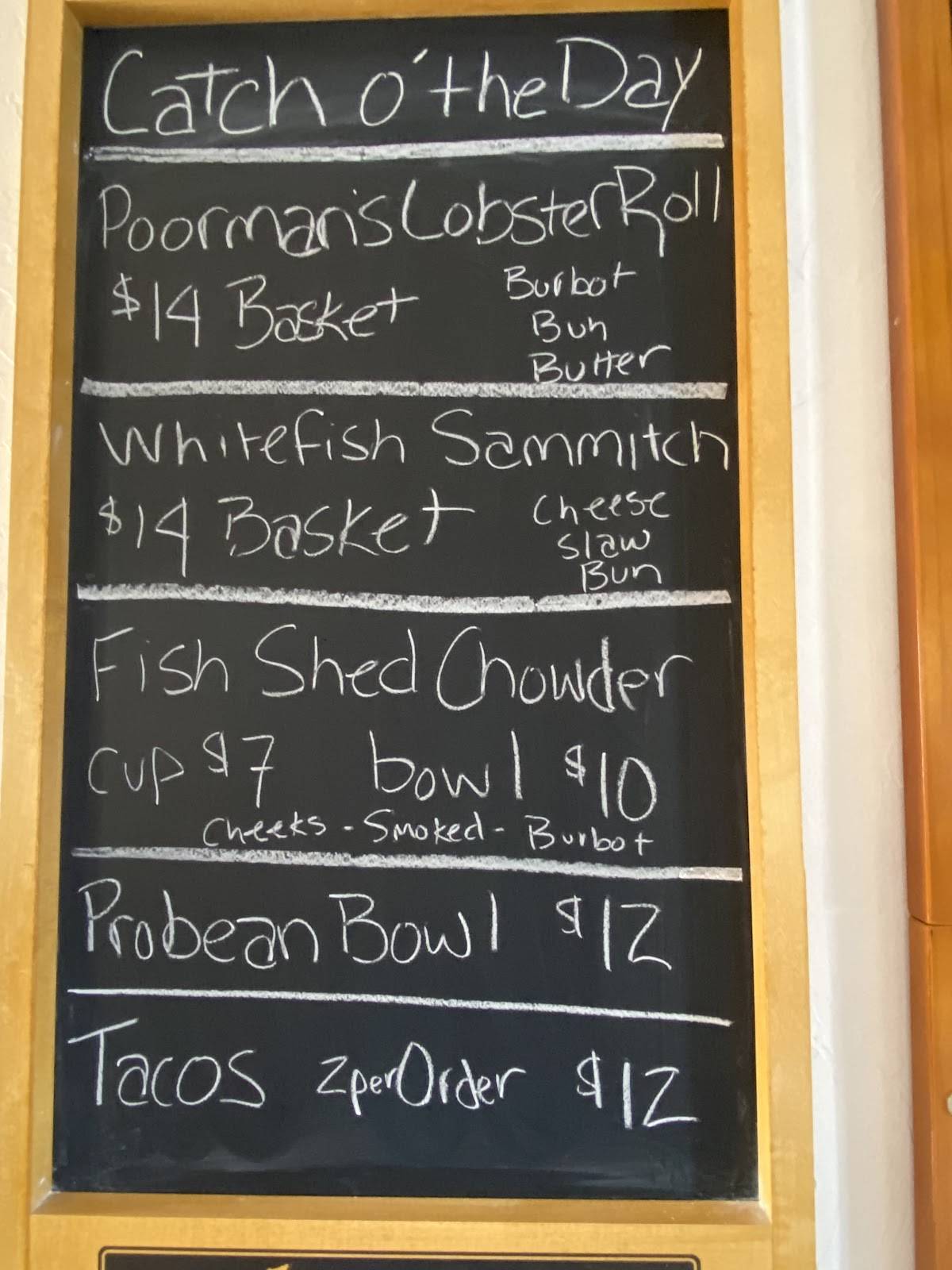 Menu at The Fish Shed restaurant, Cornucopia