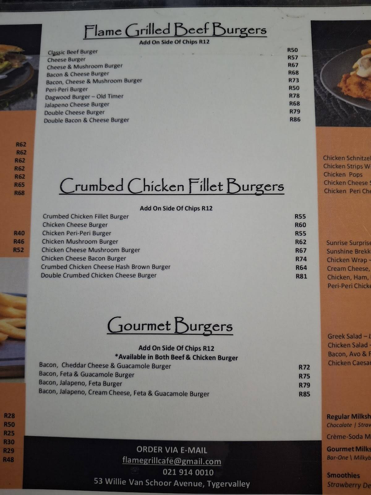Menu at The Flame Grilled Cafe, Cape Town