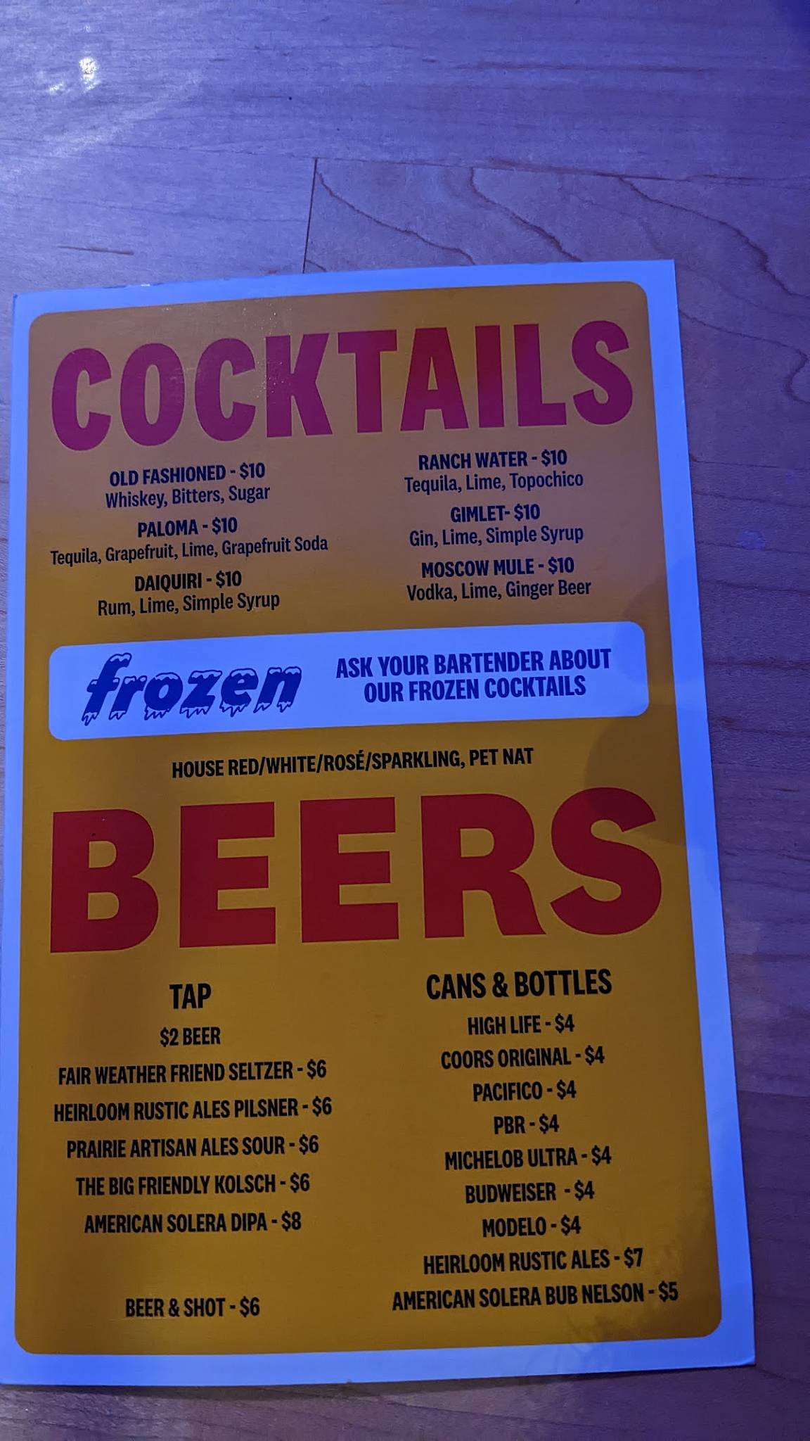 Menu at The Flycatcher Club, Oklahoma City