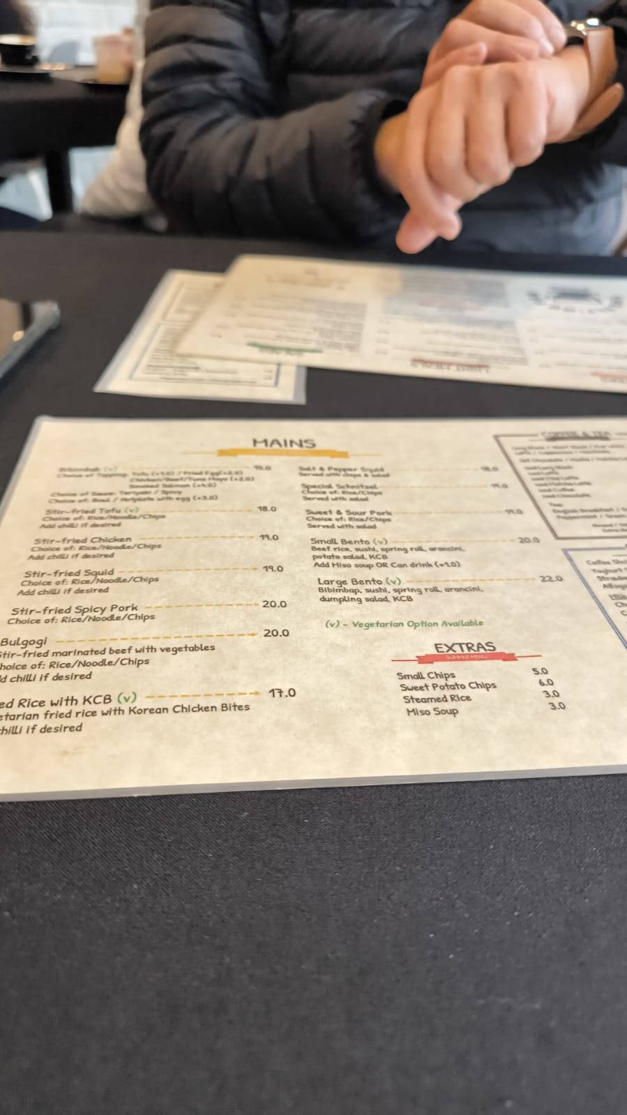 Menu at The Flying Pan restaurant, Myrtle Bank