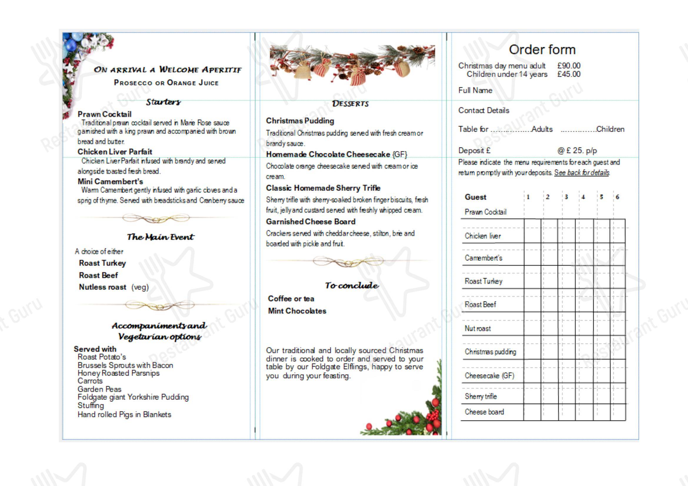 Menu at The Foldgate Inn pub & bar, Stradsett