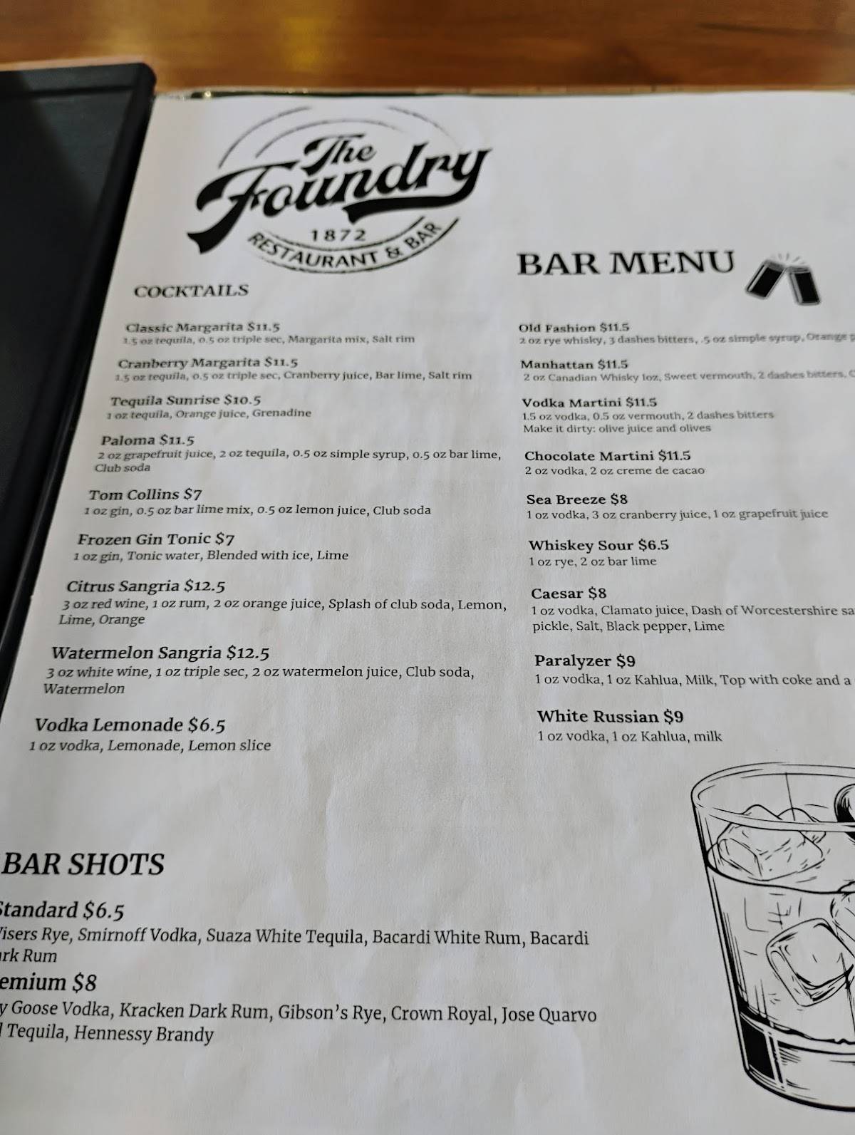 Menu at The Foundry 1872 pizzeria, Durham