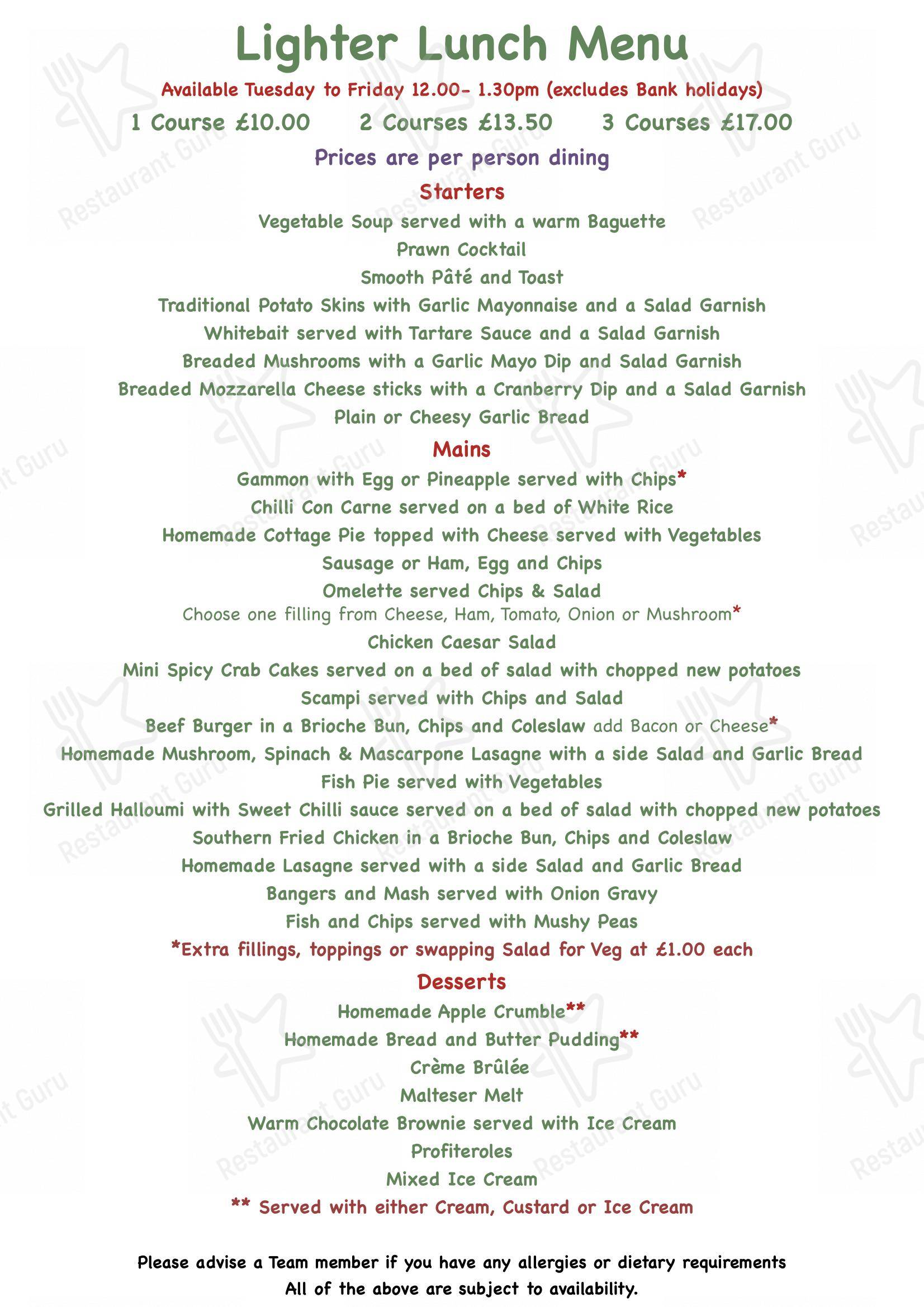 Menu at The Four Points pub & bar, Aldworth
