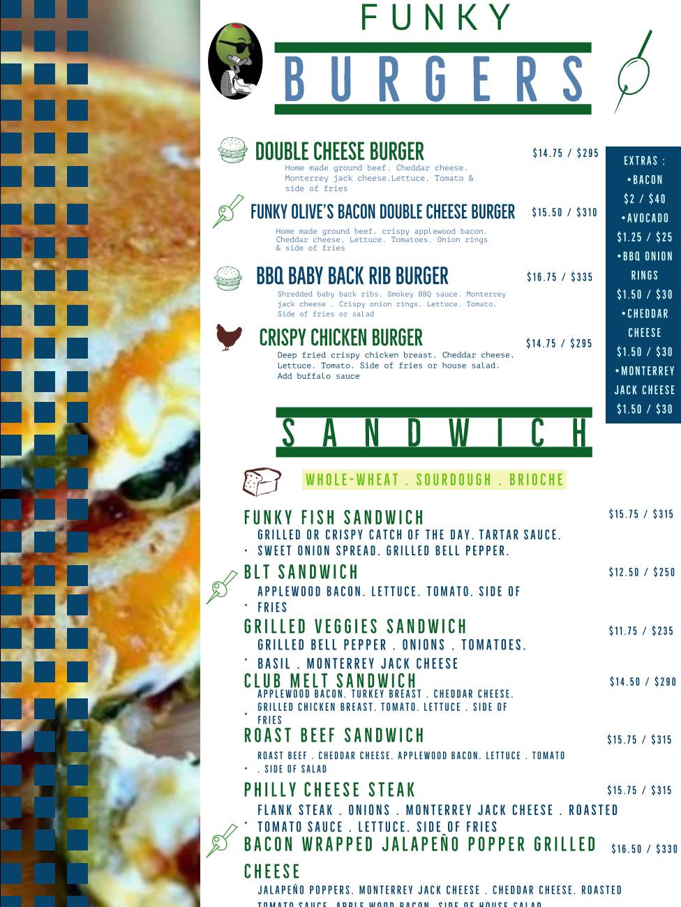 Menu at The Funky Olive restaurant, bar, pizza & sushi, Cabo San Lucas