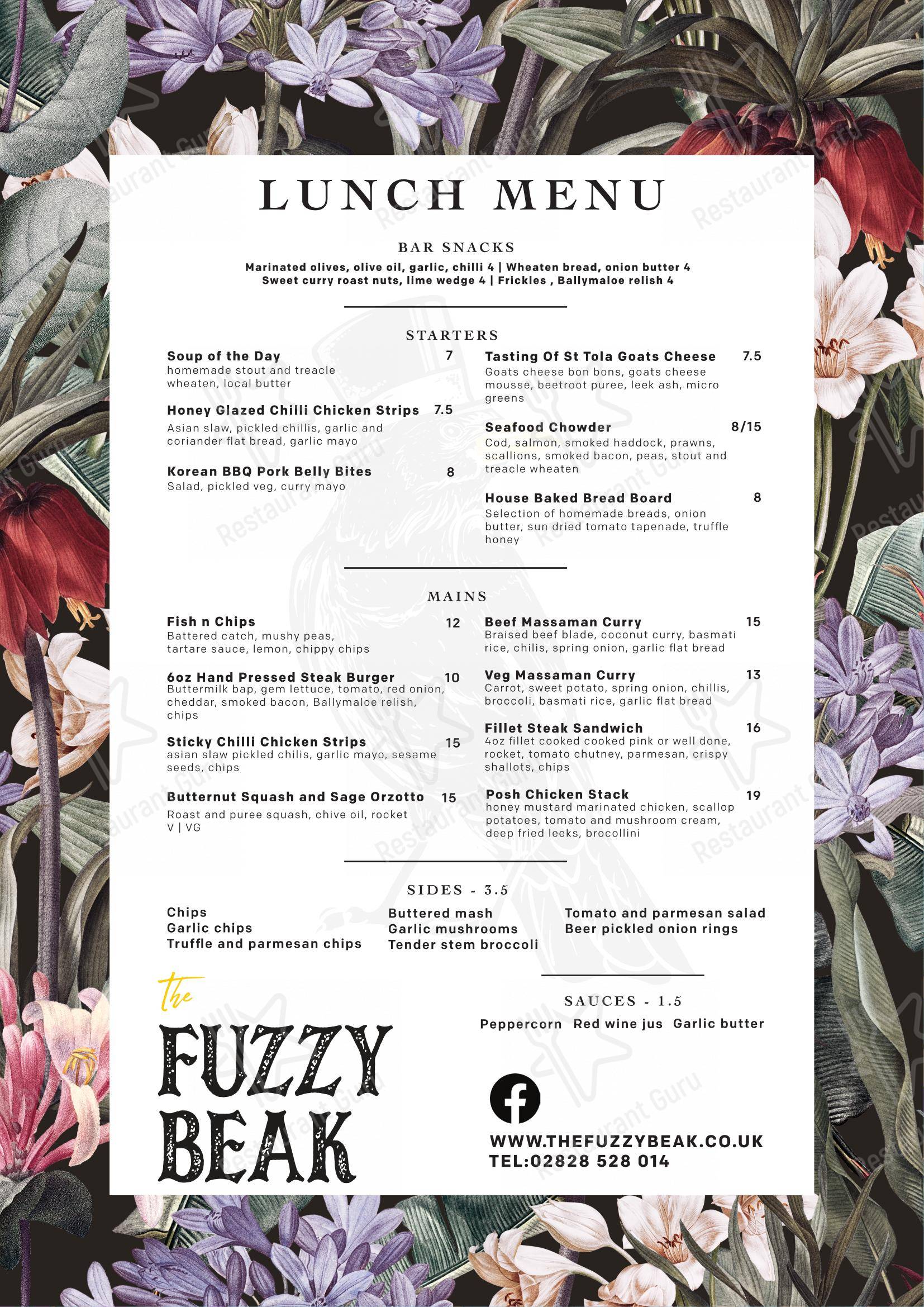 Menu at The Fuzzy Beak restaurant, Whitehead