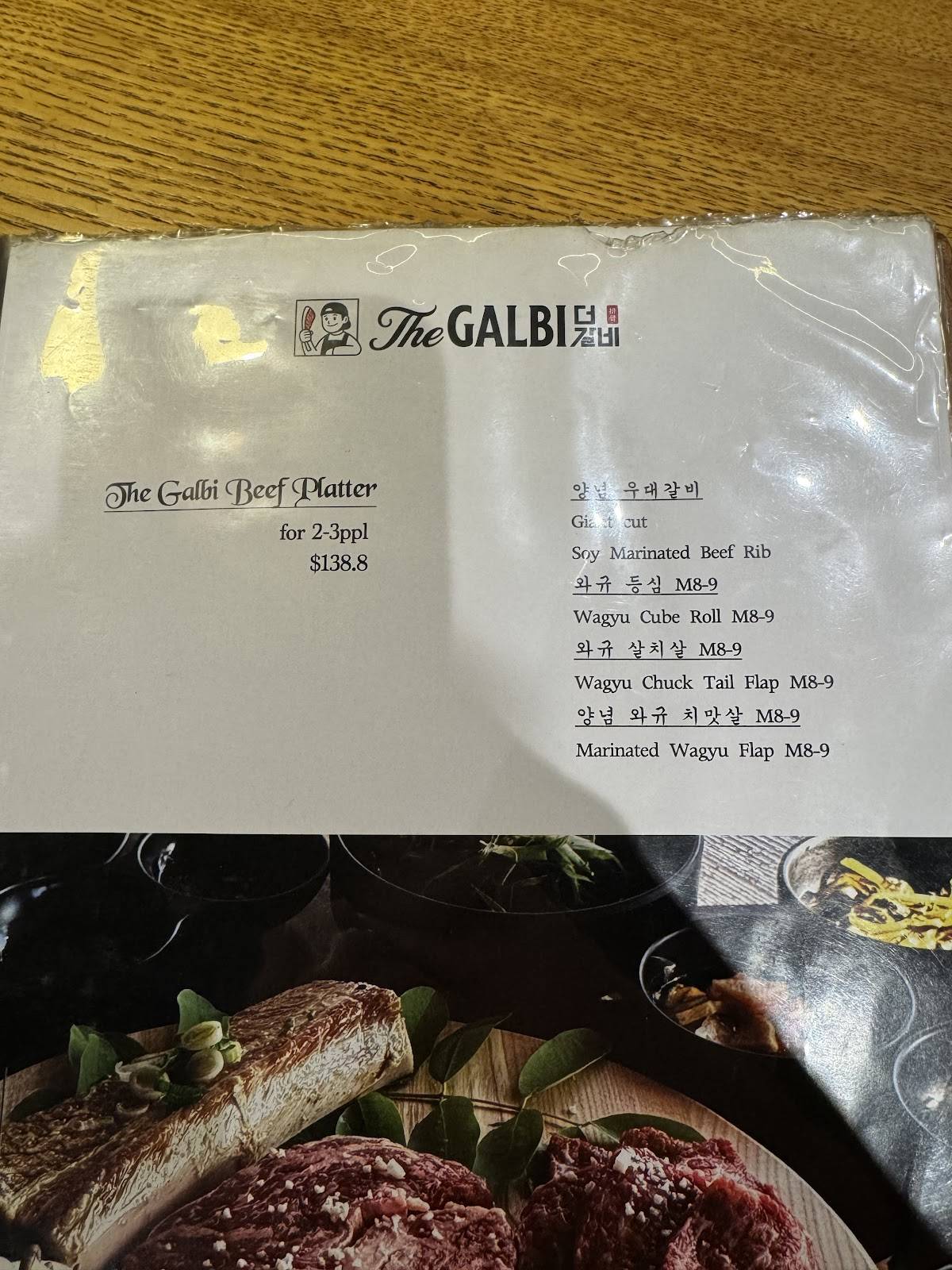 Menu at The Galbi BBQ, North Melbourne