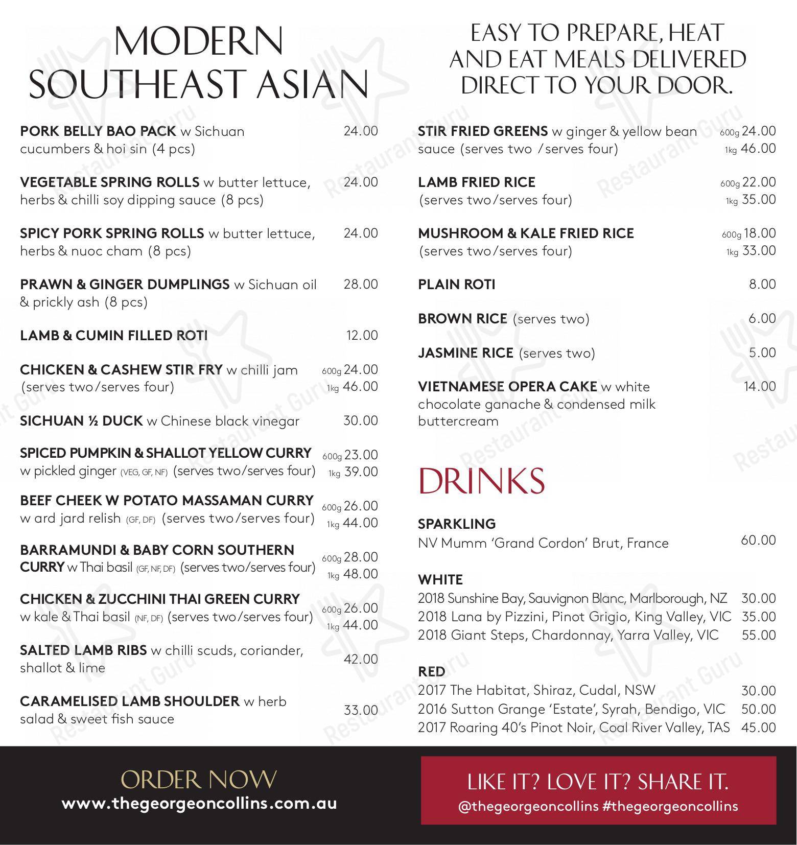 Menu at The George on Collins pub & bar, Melbourne