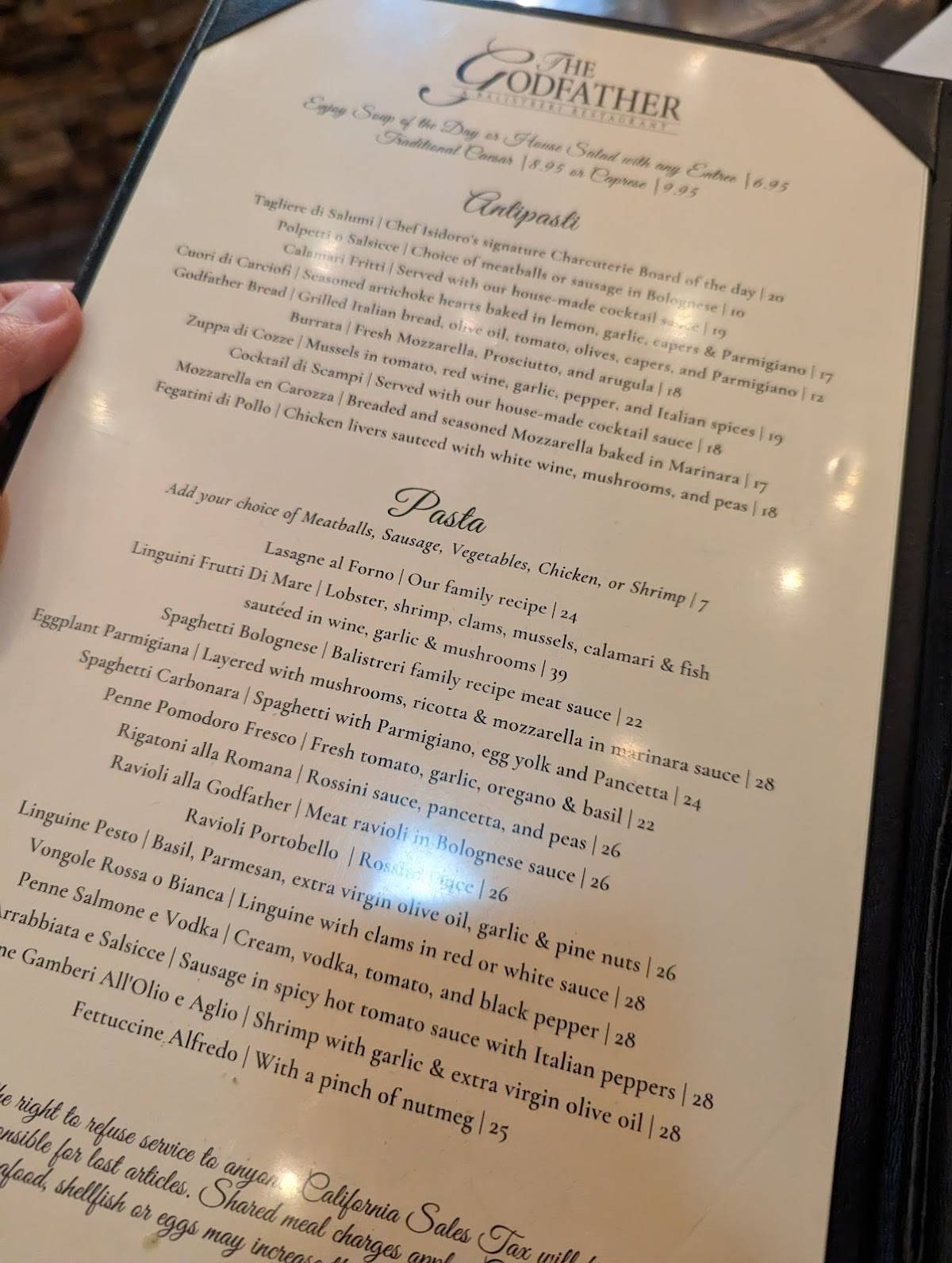 Menu at The Godfather pub & bar, San Diego
