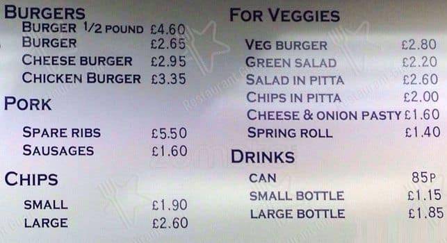 Menu at The Golden Chip of Hanwell fast food, London