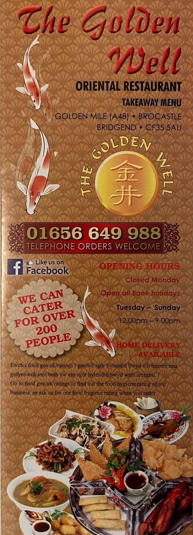 Menu at The Golden Well restaurant, Bridgend