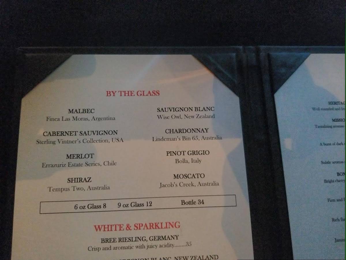 Menu at The Granary steakhouse, Saskatoon