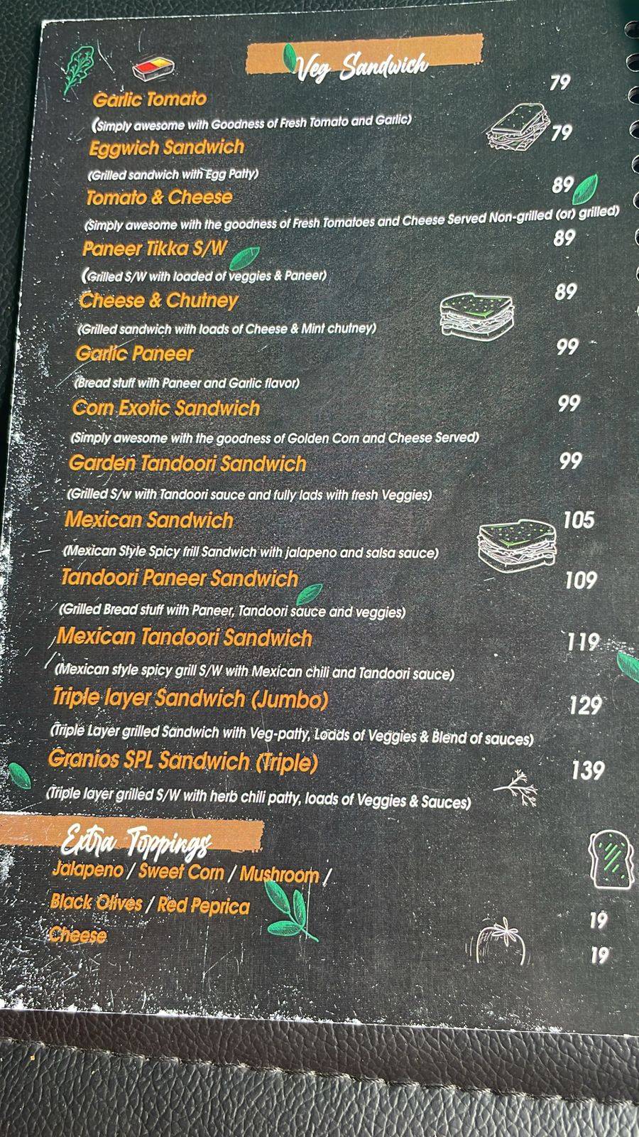 Menu at The Granios NRI Layout, Bengaluru