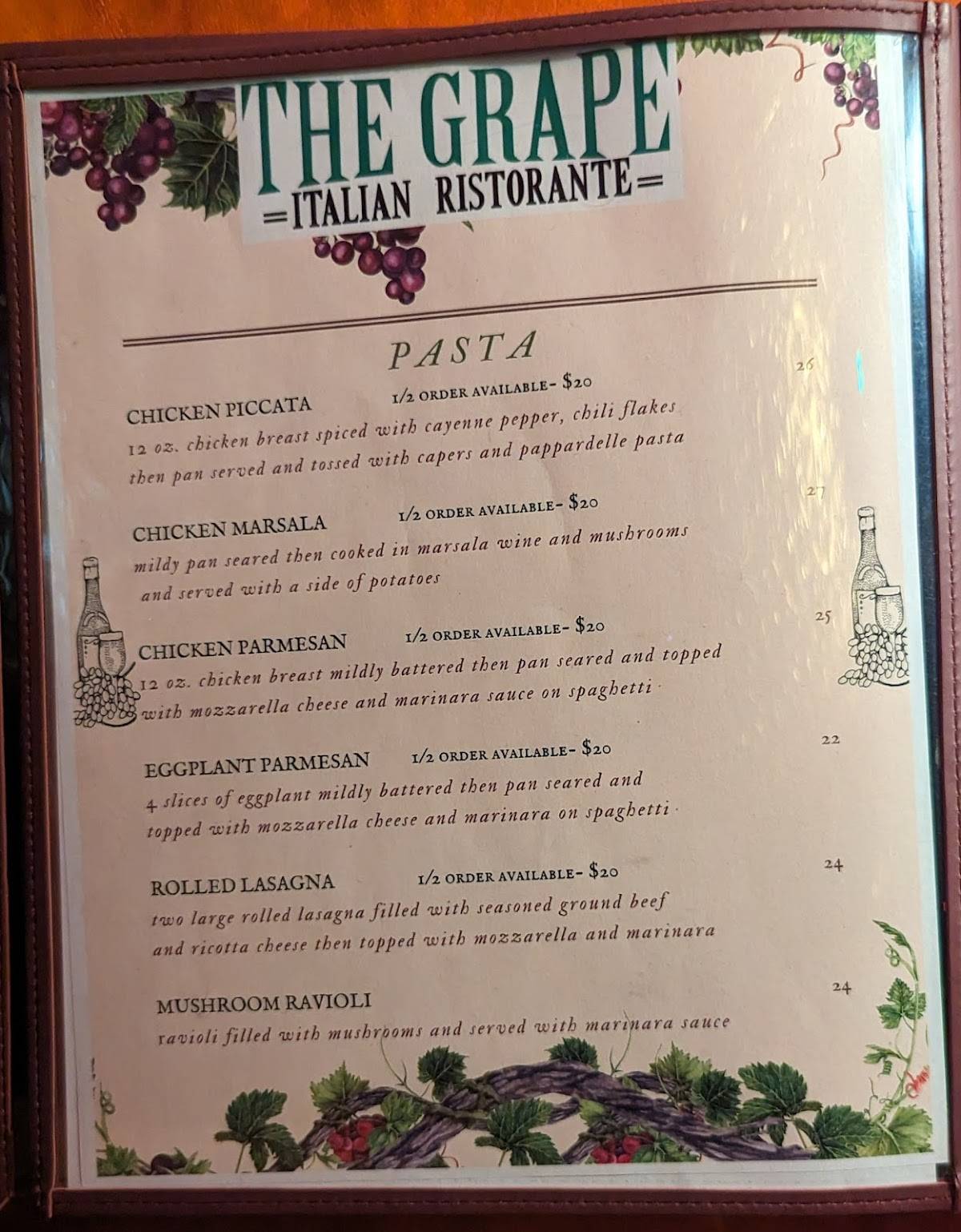 Menu at The Grape Italian Grill pub & bar, El Paso