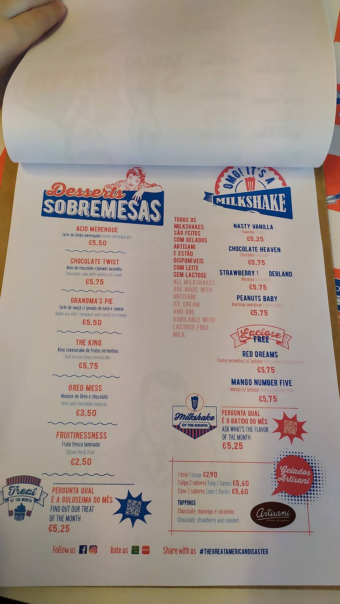 Menu em The Great American Disaster pub & Bar, Lisboa