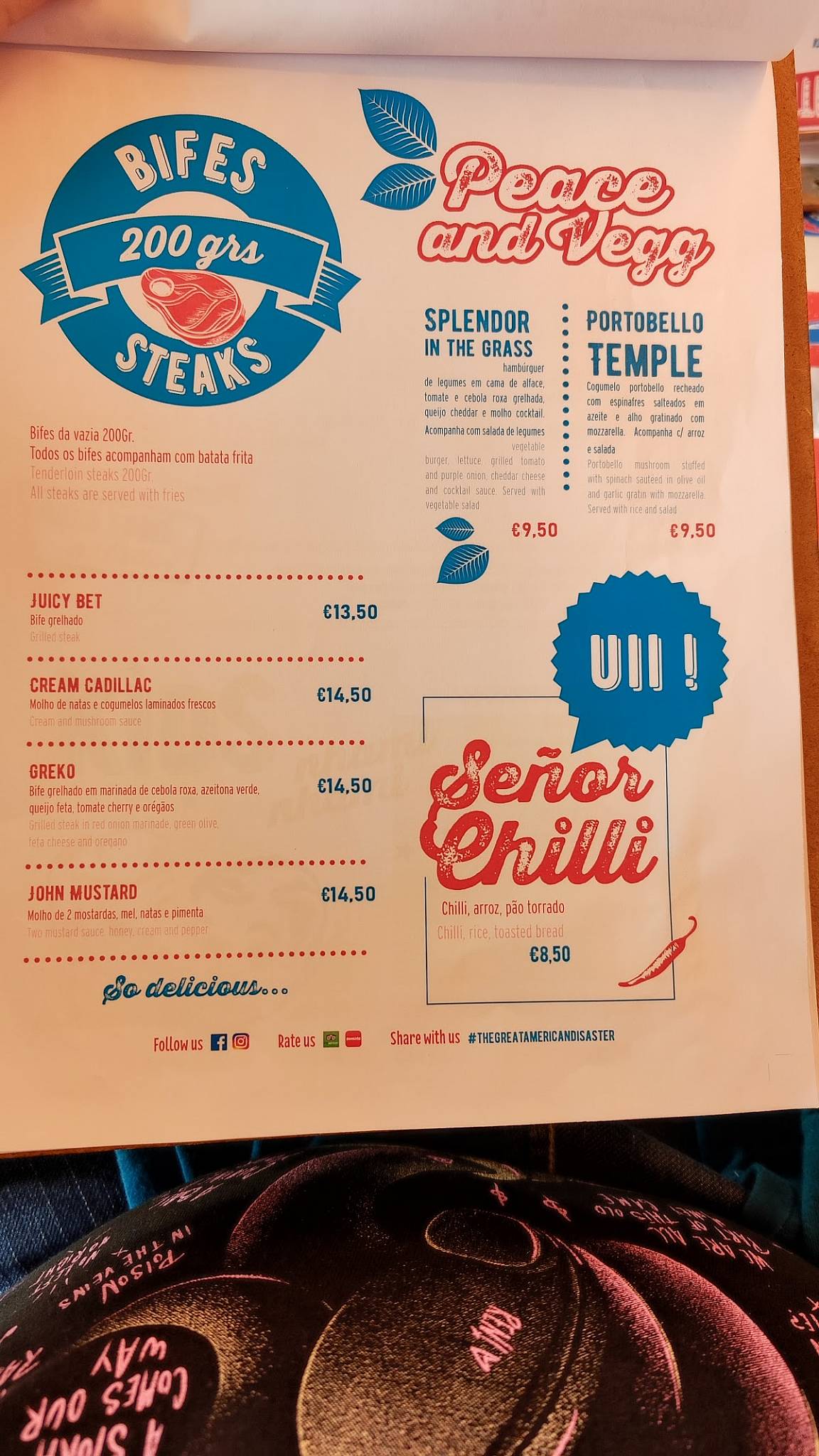 Menu em The Great American Disaster pub & Bar, Lisboa