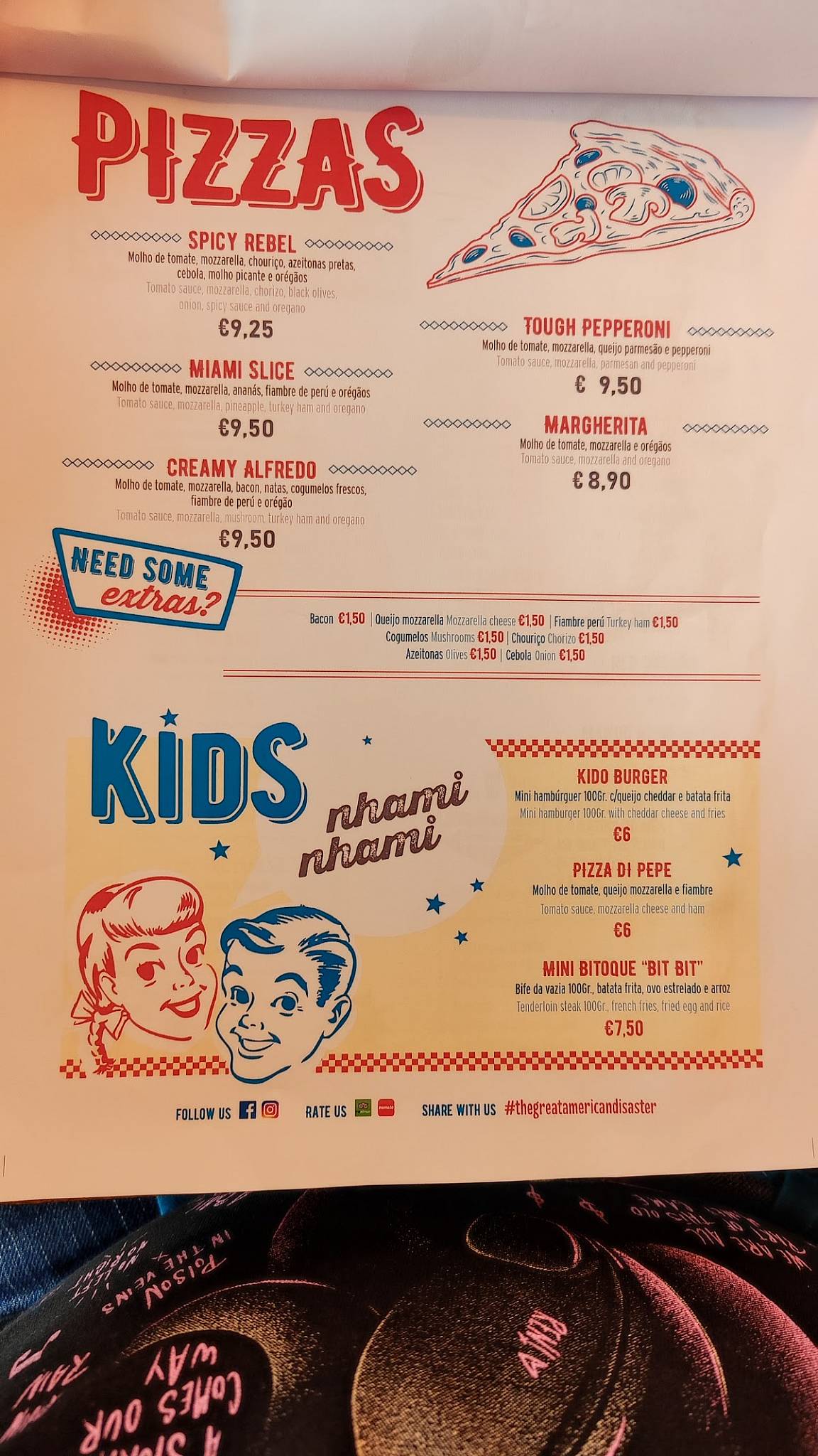 Menu em The Great American Disaster pub & Bar, Lisboa