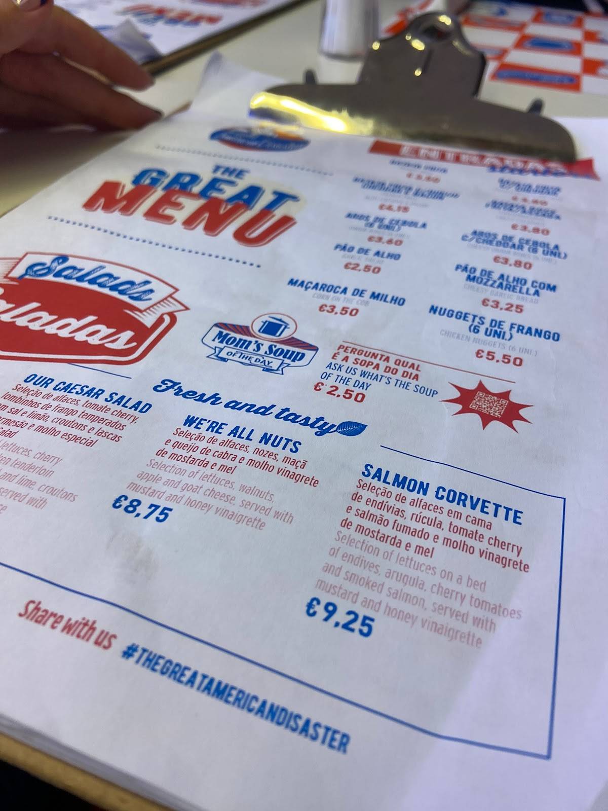 Menu em The Great American Disaster pub & Bar, Lisboa