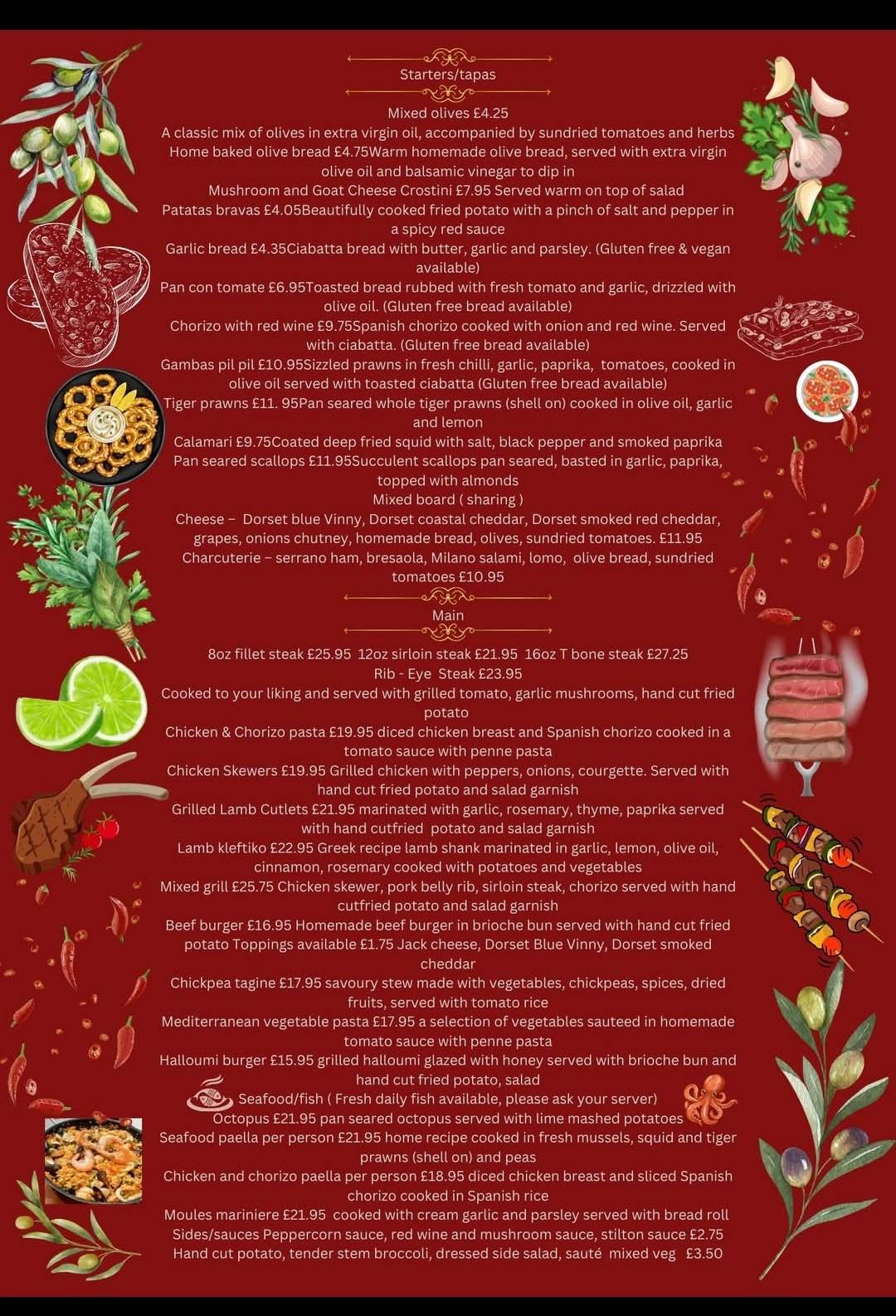 Menu at The Greedy Seagull restaurant, Weymouth