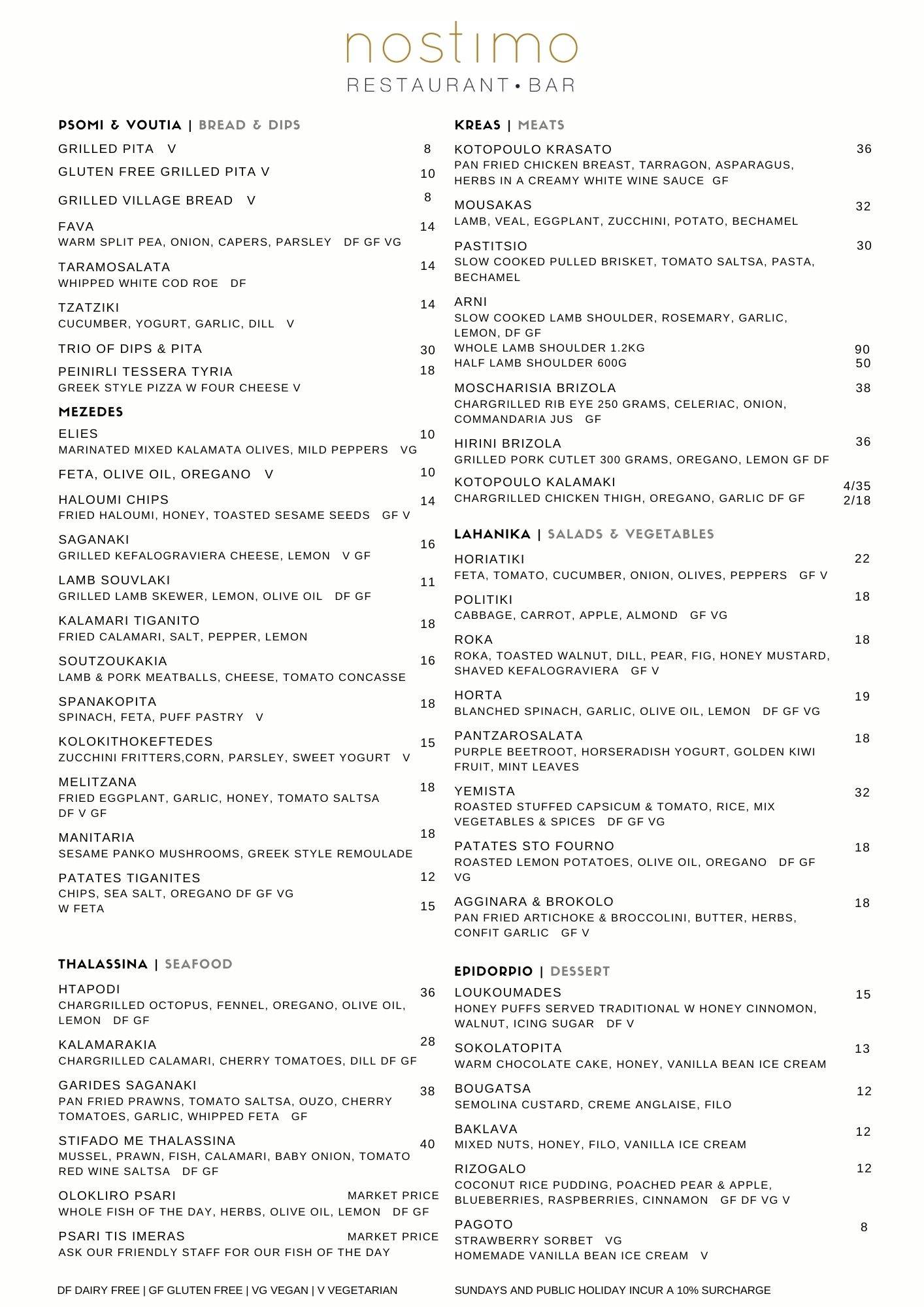 Menu at The Greek Club, South Brisbane, 29 Edmondstone St