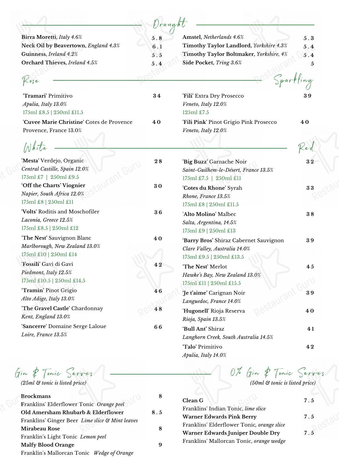 Menu at The Green Man pub & bar, Eversholt, Church End