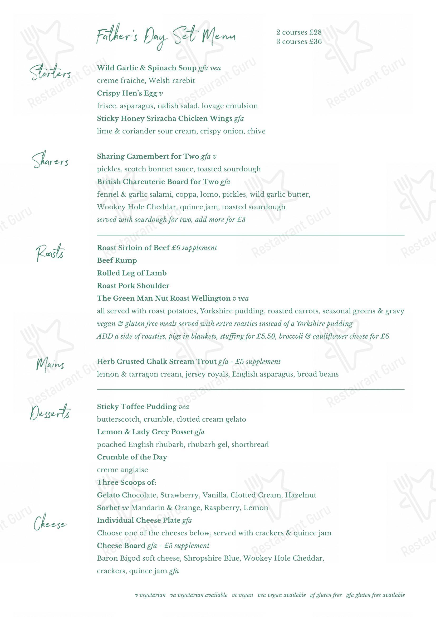 Menu at The Green Man pub & bar, Eversholt, Church End