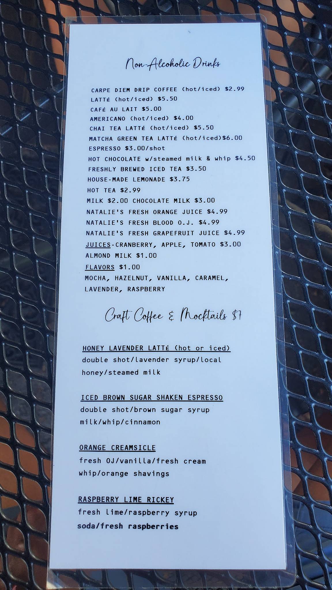 Menu at The Greenery Cafe, Ogunquit
