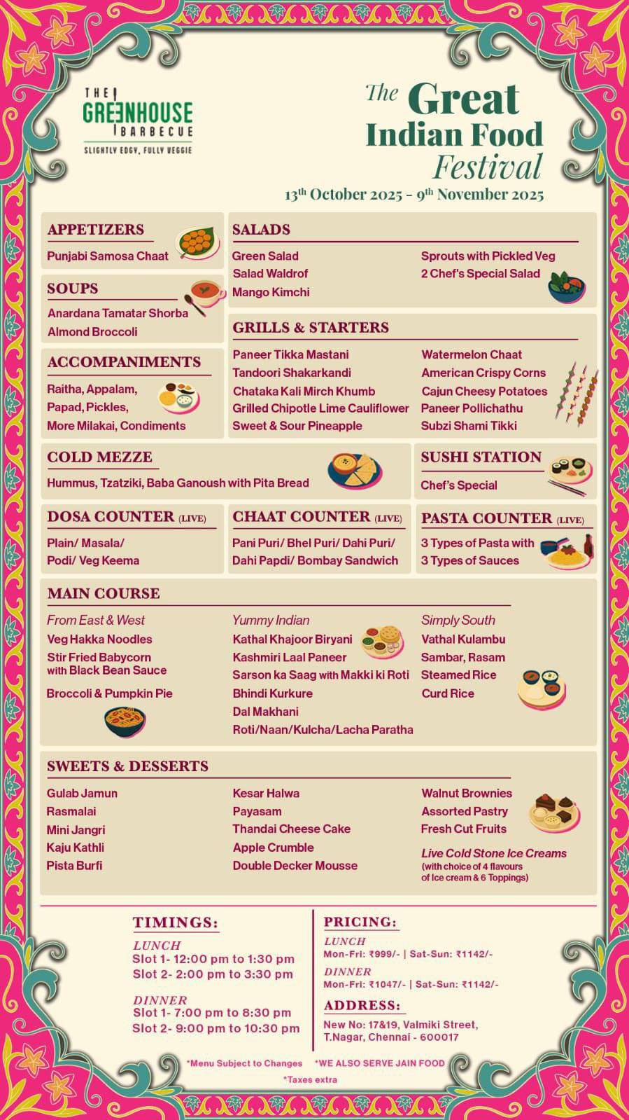 Menu at The Greenhouse Barbecue, Chennai