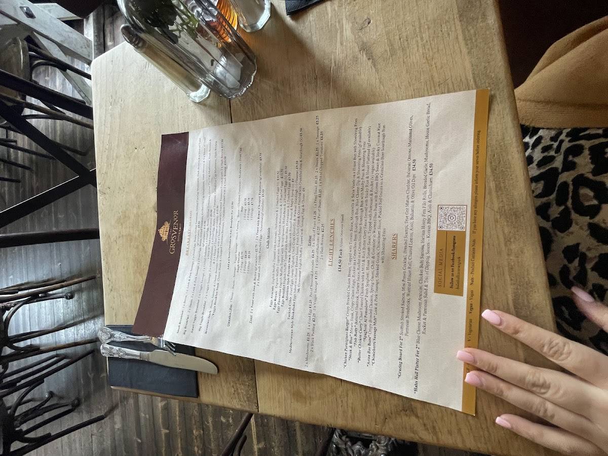 Menu at The Grosvenor Restaurant at Hales Hall, Alton
