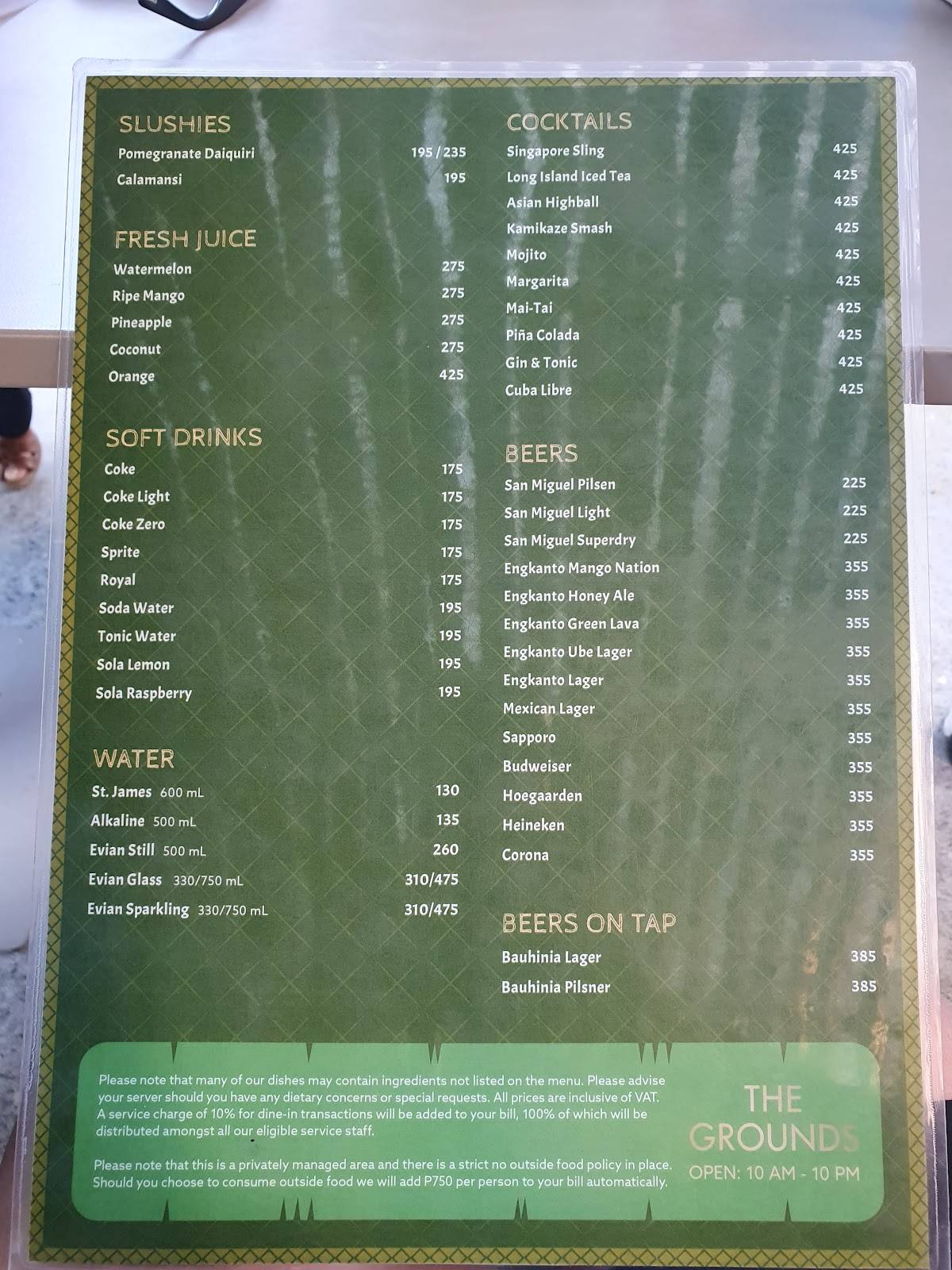 Menu at The Grounds restaurant, Lapu-Lapu City